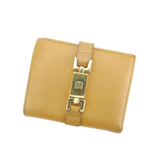 【BIGお買い物ラリー★30%OFFセール中】グッチ GUCCI 二つ折り財布 ベージュ×ゴールド レディース 中古