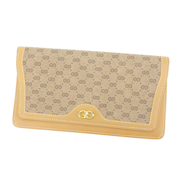 【BIGお買い物ラリー★30%OFFセール中】グッチ GUCCI 長財布マイクロＧＧ ベージュ×ブラウン×ゴールド レディース 中古