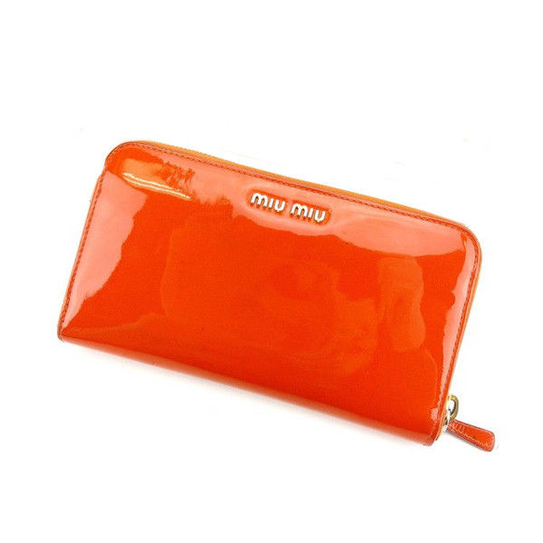 【BIGお買い物ラリー★30%OFFセール中】ミュウミュウ MIUMIU 長財布リボン オレンジ レディース 中古