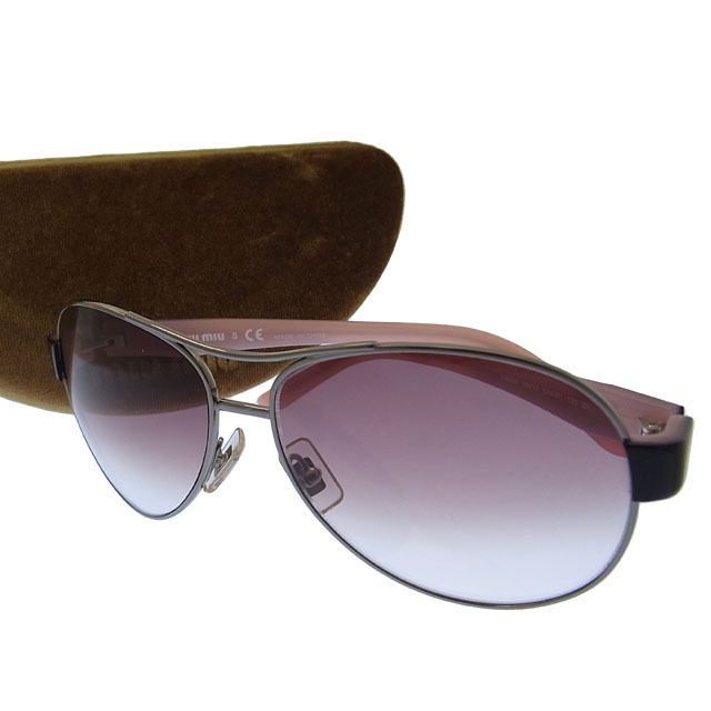 【BIGお買い物ラリー★30%OFFセール中】ミュウミュウ MIUMIU サングラスロゴ /ティアドロップ クリアピンク×シルバー レディース 中古