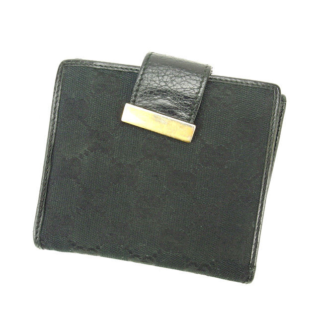 【BIGお買い物ラリー★30%OFFセール中】グッチ GUCCI 二つ折り財布GG柄 ブラック レディース 中古