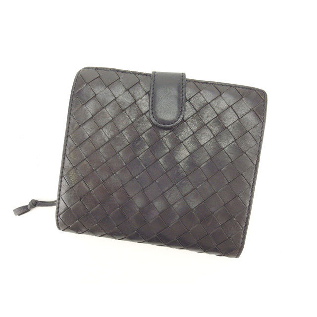 【BIGお買い物ラリー★30%OFFセール中】ボッテガヴェネタ BOTTEGAVENETA 二つ折り財布イントレチャート ブラック レディース 中古
