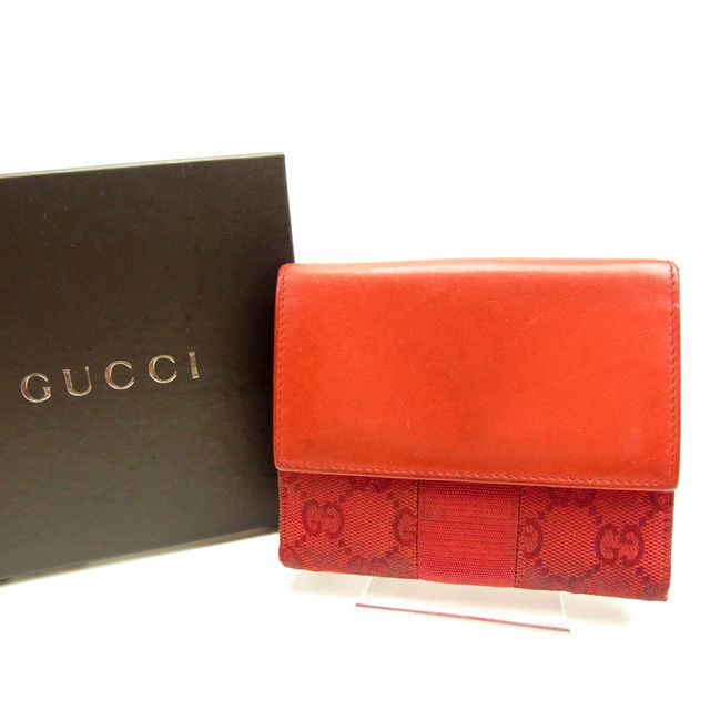 【BIGお買い物ラリー★30%OFFセール中】グッチ GUCCI 二つ折り財布ＧＧキャンバス レッド レディース 中古