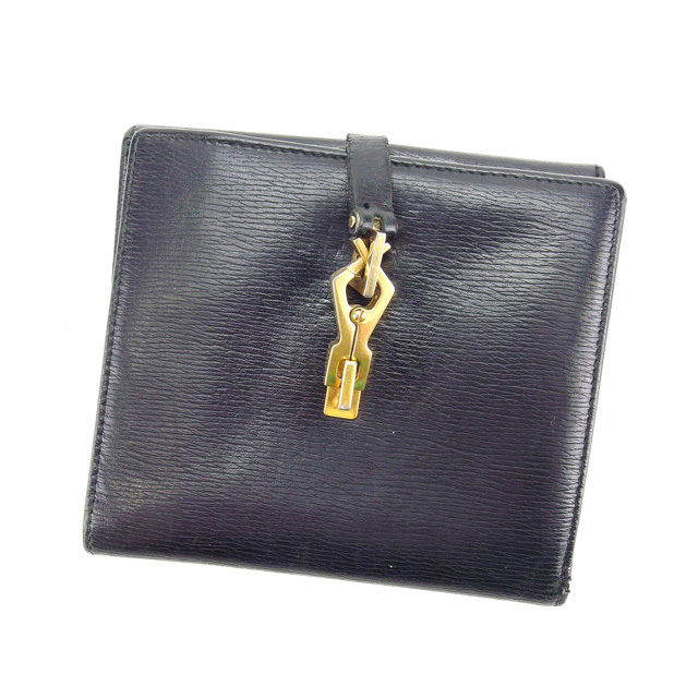 【BIGお買い物ラリー★30%OFFセール中】グッチ GUCCI 二つ折り財布旧ジャッキー金具 ブラック×ゴールド レディース 中古