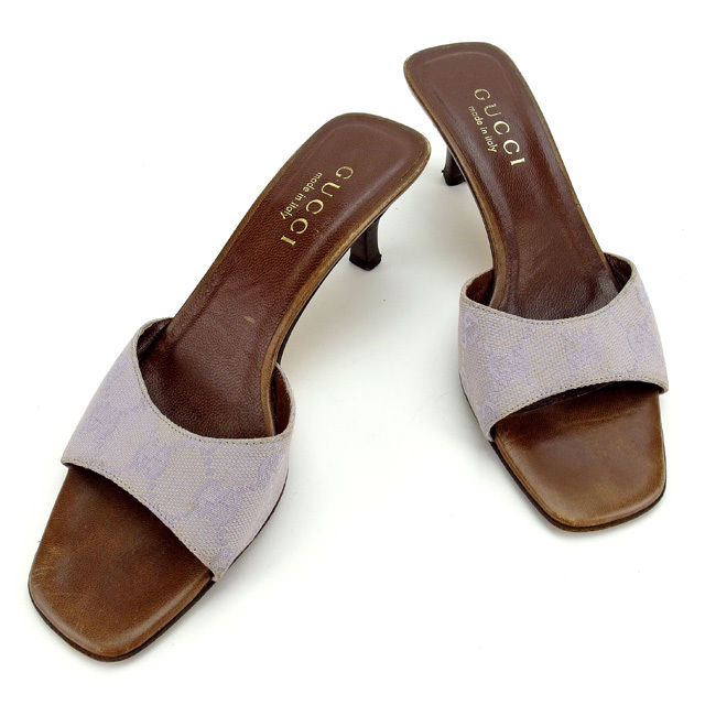 【BIGお買い物ラリー★30%OFFセール中】グッチ GUCCI ミュールＧＧキャンバス ♯34ハーフC パープル×ブラウン レディース 中古