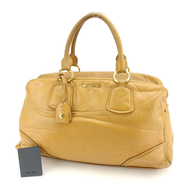 【X'masセール★30%OFF】ミュウミュウ MIUMIU ハンドバッグ ベージュ×ゴールド レディース 中古