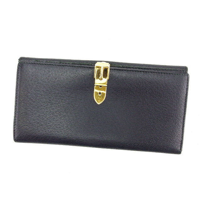 【BIGお買い物ラリー★30%OFFセール中】グッチ GUCCI 長財布 ブラック×ゴールド レディース 中古