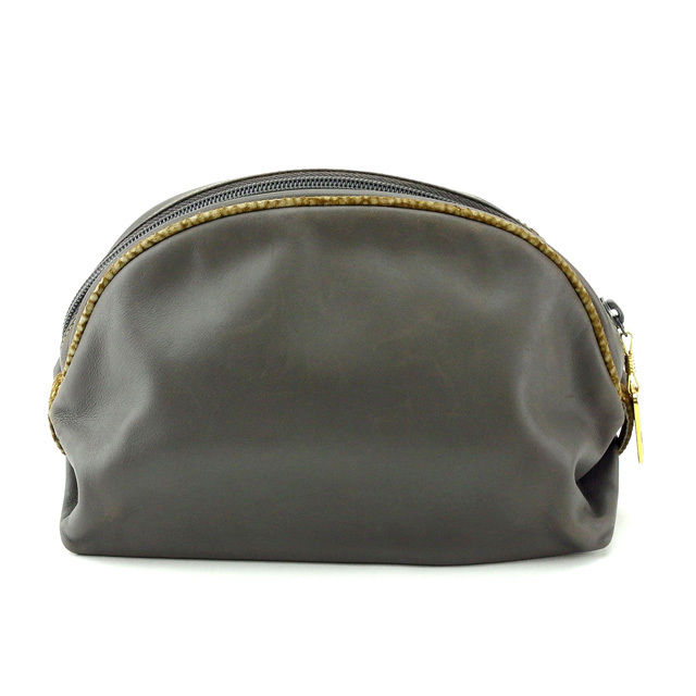 【BIGお買い物ラリー★30%OFFセール中】ボルボネーゼ BORBONESE セカンドバッグウズラ柄入り redwallタグ付き グレー×ベージュ×ゴールド系 レディース 中古