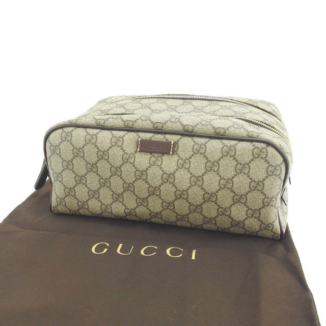 【BIGお買い物ラリー★30%OFFセール中】グッチ GUCCI ポーチGG柄 ベージュ×ブラウン レディース 中古