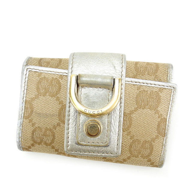 【BIGお買い物ラリー★30%OFFセール中】グッチ GUCCI キーケースＧＧキャンバス アビー ベージュ×シルバー×ゴールド レディース 中古