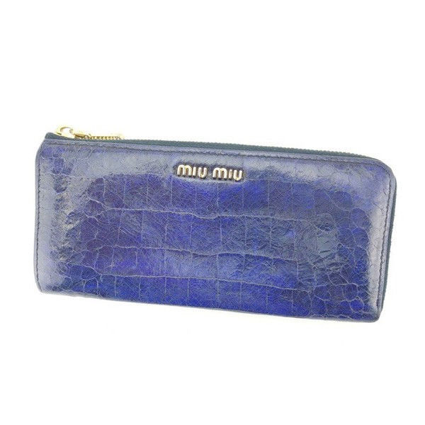 【BIGお買い物ラリー★30%OFFセール中】ミュウミュウ MIUMIU 長財布クロコダイル型押し ネイビー レディース 中古