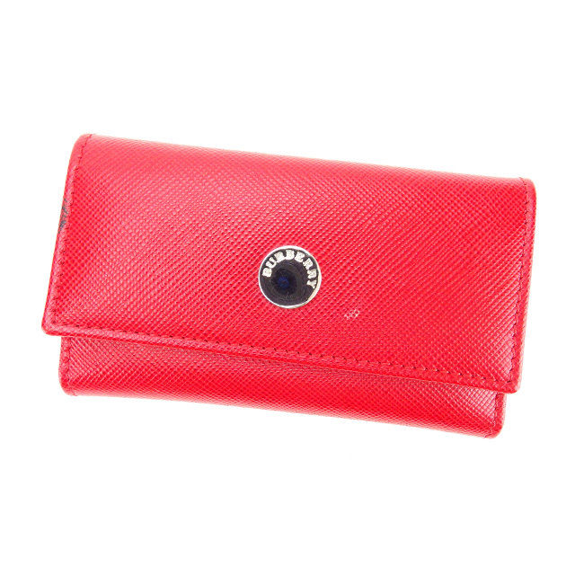 【BIGお買い物ラリー★30%OFFセール中】バーバリー BURBERRY キーケースロゴボタン レッド×シルバー レディース 中古