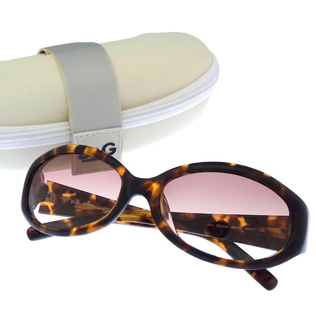 【BIGお買い物ラリー★30%OFFセール中】ドルチェアンドガッバーナ DOLCE&GABBANA サングラスべっ甲柄 サイドロゴ入り フルリム クリアブラウン×ピンクゴールド系 レディース 中古