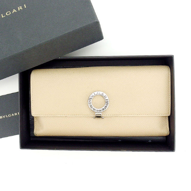 【BIGお買い物ラリー★30%OFFセール中】ブルガリ BVLGARI 長財布ブルガリブルガリクリップ ベージュ×シルバー系 レディース 中古