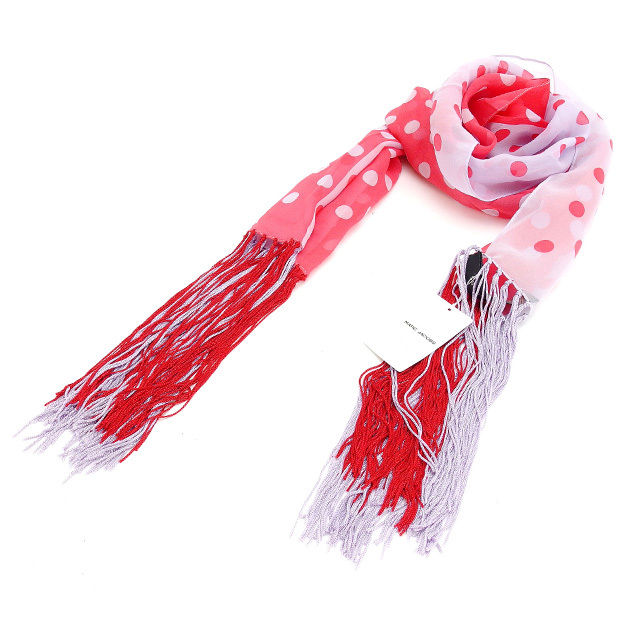 【BIGお買い物ラリー★30%OFFセール中】マークジェイコブス MARC JACOBS ストールドット フリンジ付き レッド×ライトパープル レディース 中古