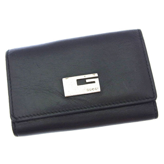 【X'masセール★30%OFF】グッチ GUCCI キーケースGマーク ブラック×シルバー レディース 中古