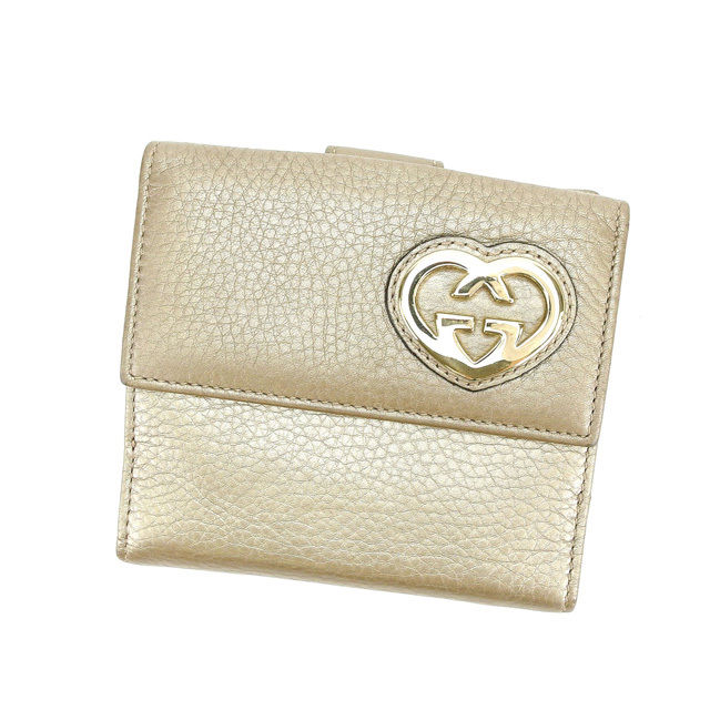 【BIGお買い物ラリー★30%OFFセール中】グッチ GUCCI 二つ折り財布ラブリー ゴールド レディース 中古