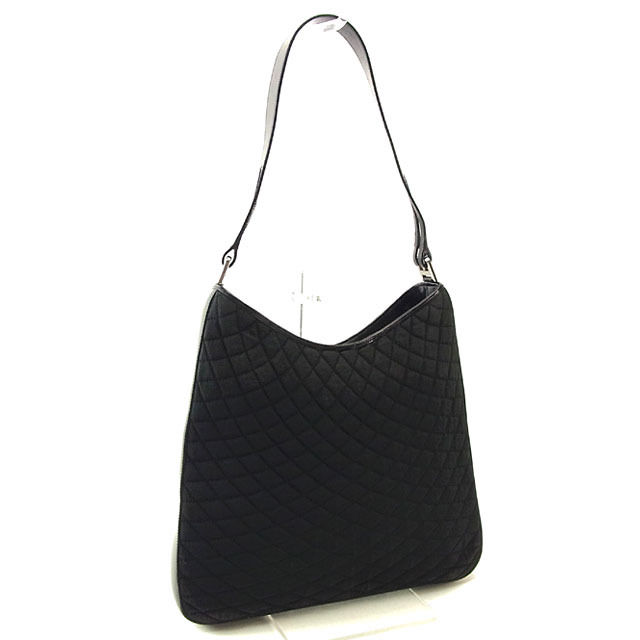 【BIGお買い物ラリー★30%OFFセール中】バリー BALLY ショルダーバッグキルティング Bマーク金具付き ブラック×シルバー レディース 中古