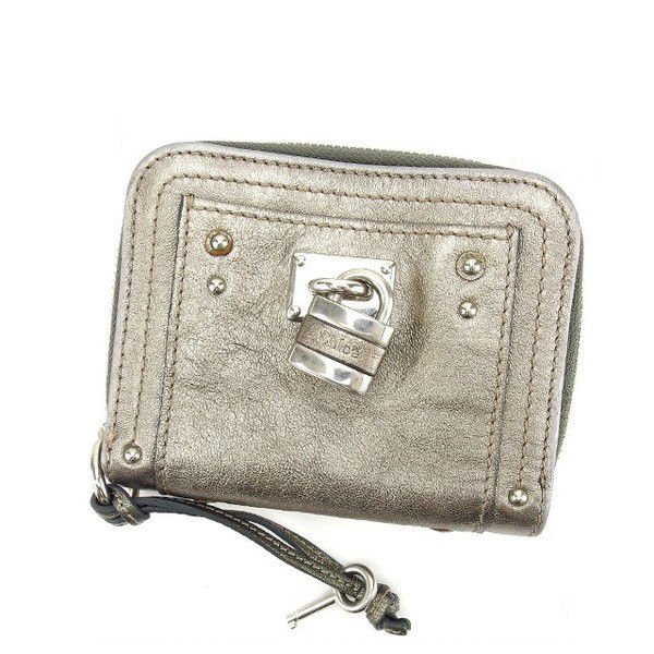 【BIGお買い物ラリー★30%OFFセール中】クロエ Chloe 二つ折り財布バティントン カデナ＆キー付き シルバー系 レディース 中古