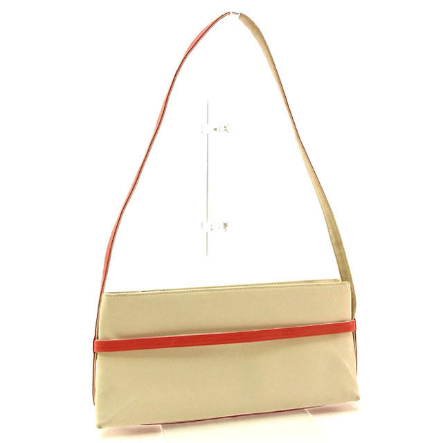 【BIGお買い物ラリー★30%OFFセール中】バリー BALLY ショルダーバッグカラーライン アイボリー×レッド レディース 中古