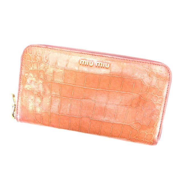 【X'masセール★30%OFF】ミュウミュウ MIUMIU 長財布クロコダイル型押し ピンク レディース 中古