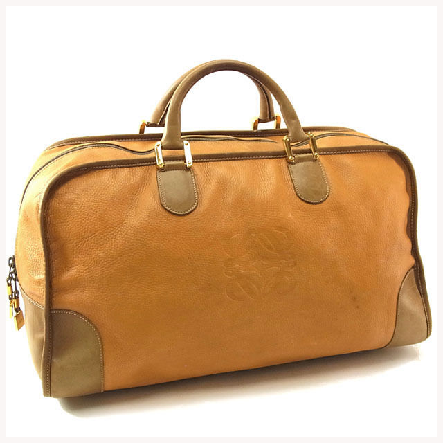 【BIGお買い物ラリー★30%OFFセール中】ロエベ LOEWE ボストンバッグアナグラム アマソナ ライトブラウン×ベージュ×ゴールド レディース 中古