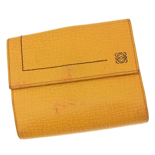 【X'masセール★30%OFF】ロエベ LOEWE 二つ折り財布アナグラム イエロー系 レディース 中古