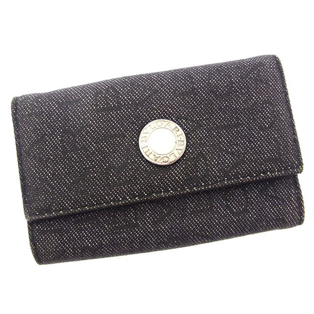 【X'masセール★30%OFF】ブルガリ BVLGARI キーケースロゴマニア ロゴボタン付き ブラック系×シルバー レディース 中古