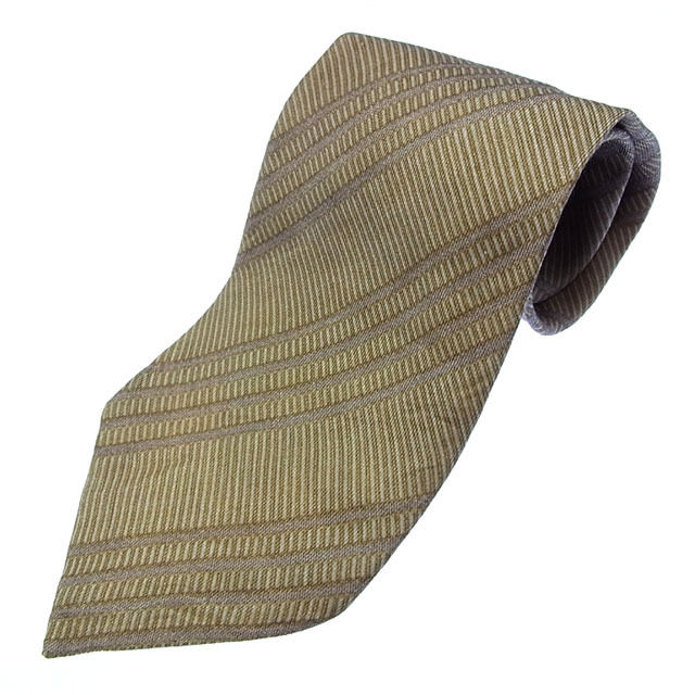 【BIGお買い物ラリー★30%OFFセール中】ジョルジオアルマーニ GIORGIO ARMANI ネクタイレジメンタルストライプ ベージュ系 レディース 中古