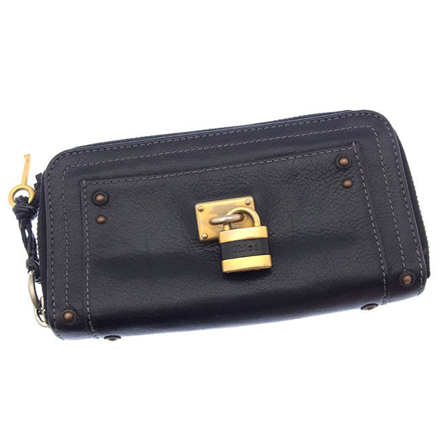 【BIGお買い物ラリー★30%OFFセール中】クロエ Chloe 長財布パディントン カデナ＆キー付き ブラック×ゴールド×シルバー レディース 中古
