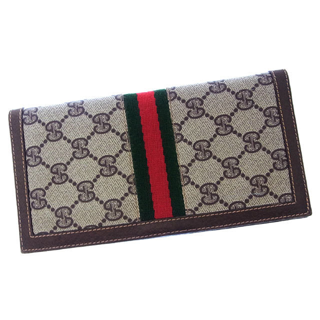 【X'masセール★30%OFF】グッチ GUCCI 札入れＧＧプラス シェリーライン ベージュ系×グリーン×レッド レディース 中古