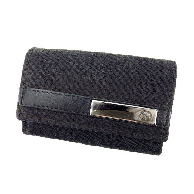 【BIGお買い物ラリー★30%OFFセール中】グッチ GUCCI キーケースＧＧキャンバス ブラック レディース 中古