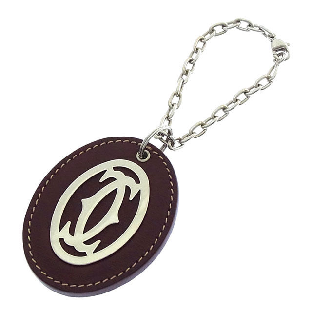 【BIGお買い物ラリー★30%OFFセール中】カルティエ CARTIER キーホルダー2Cモチーフ ボルドー×シルバー レディース 中古