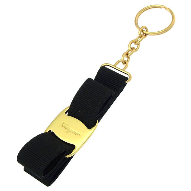 【BIGお買い物ラリー★30%OFFセール中】サルヴァトーレフェラガモ Salvatore Ferragamo キーリングヴァラリボン ゴールド×ブラック レディース 中古