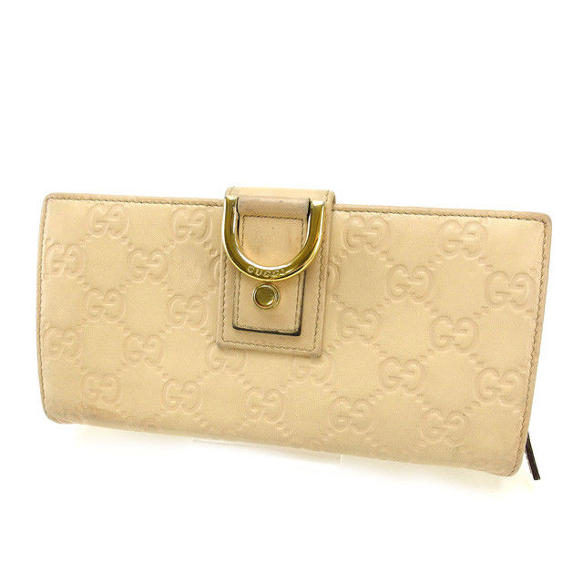 【BIGお買い物ラリー★30%OFFセール中】グッチ GUCCI 長財布グッチシマ ベージュ レディース 中古