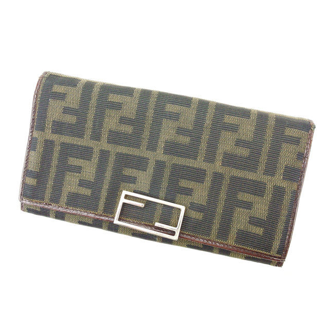 【X'masセール★30%OFF】フェンディ FENDI 長財布ズッカ ブラウン×ブラック×ベージュ レディース 中古