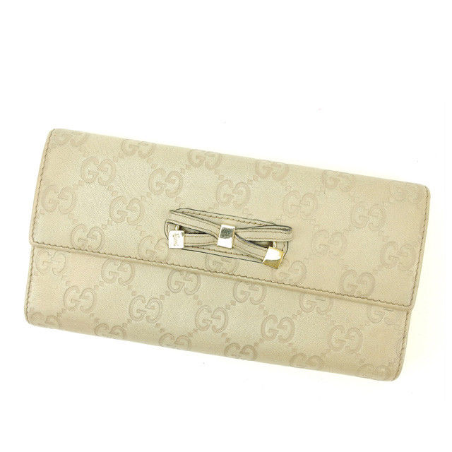 【BIGお買い物ラリー★30%OFFセール中】グッチ GUCCI 長財布グッチシマ ベージュ レディース 中古