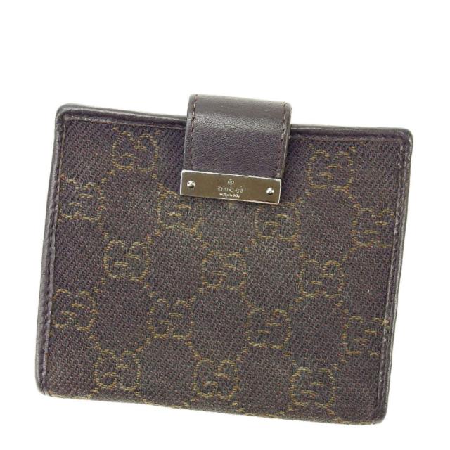【BIGお買い物ラリー★30%OFFセール中】グッチ GUCCI 二つ折り財布ＧＧキャンバス ブラウン レディース 中古
