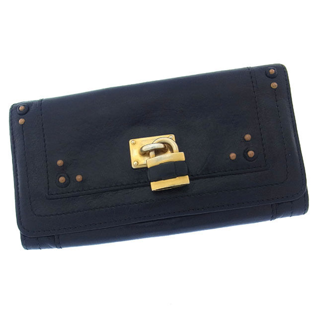 【BIGお買い物ラリー★30%OFFセール中】クロエ Chloe 長財布パディントン ブラック×ゴールド レディース 中古