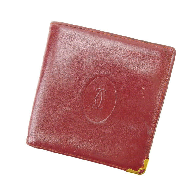 【BIGお買い物ラリー★30%OFFセール中】カルティエ CARTIER 二つ折り財布マストライン ボルドー レディース 中古