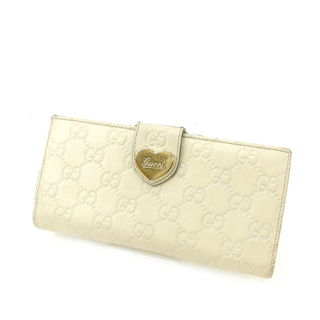 【BIGお買い物ラリー★30%OFFセール中】グッチ GUCCI 長財布グッチシマ ホワイト レディース 中古