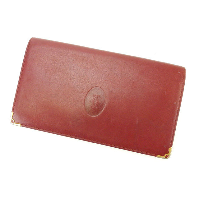 【BIGお買い物ラリー★30%OFFセール中】カルティエ CARTIER 二つ折り財布マストライン ボルドー レディース 中古