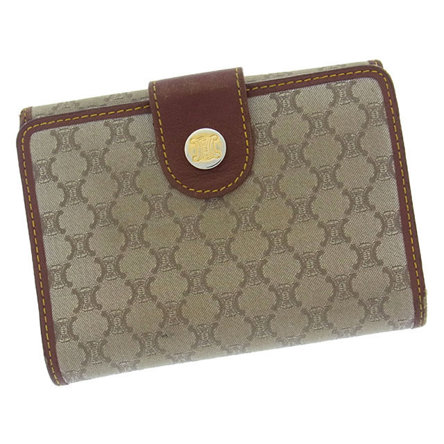 【BIGお買い物ラリー★30%OFFセール中】セリーヌ CELINE 二つ折り財布マカダム ベージュ×ブラウン×ゴールド レディース 中古