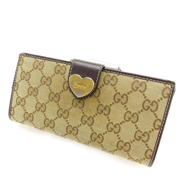 【BIGお買い物ラリー★30%OFFセール中】グッチ GUCCI 長財布ＧＧキャンバス ブラウン×ベージュ レディース 中古