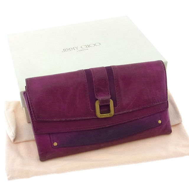 【BIGお買い物ラリー★30%OFFセール中】ジミーチュウ JIMMY CHOO 長財布ロゴ パープル×ゴールド レディース 中古