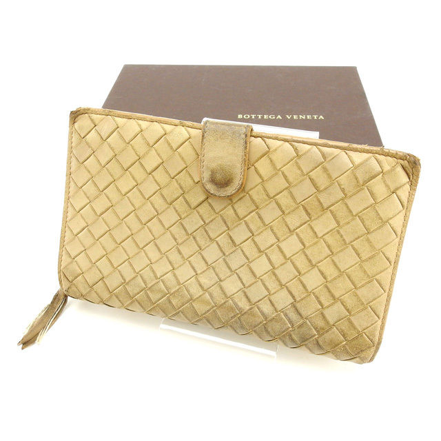 【X'masセール★30%OFF】ボッテガヴェネタ BOTTEGAVENETA 長財布イントレチャート ベージュ レディース 中古