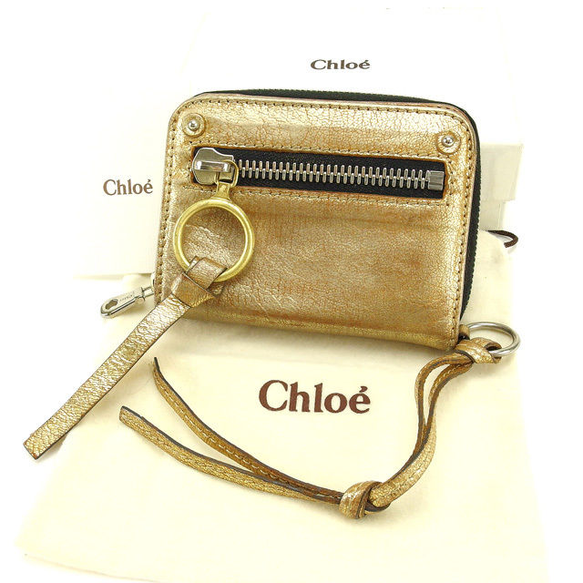 【BIGお買い物ラリー★30%OFFセール中】クロエ Chloe 二つ折り財布 ゴールド レディース 中古