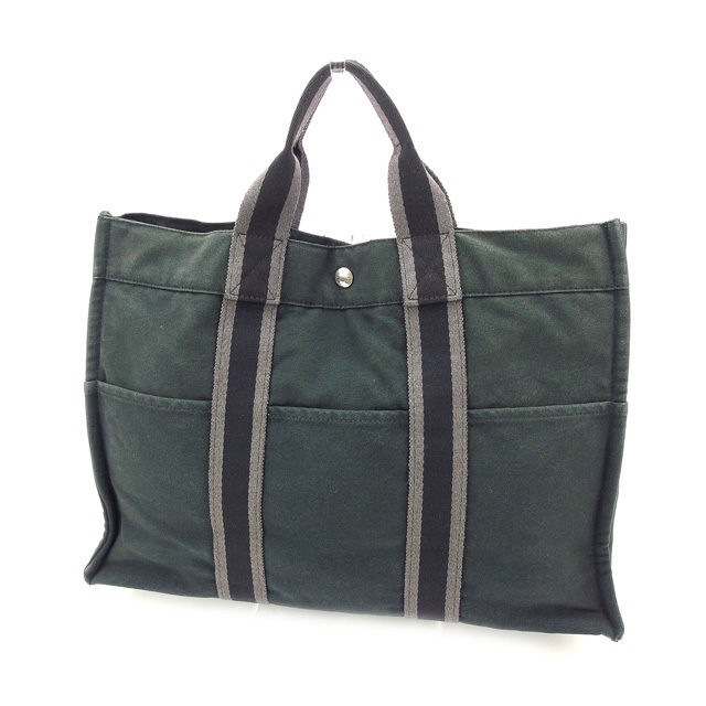 【BIGお買い物ラリー★30%OFFセール中】エルメス HERMES トートバッグフールトゥ フールトゥトートＭＭ ブラック×グレー レディース 中古