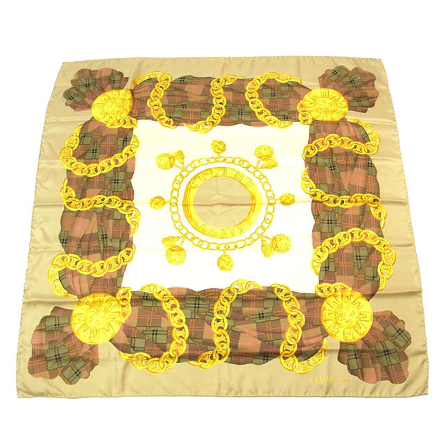 【BIGお買い物ラリー★30%OFFセール中】セリーヌ CELINE スカーフチェーン＆チェック ベージュ×ゴールド系 レディース 中古