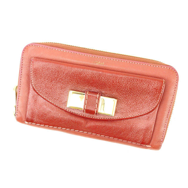 【BIGお買い物ラリー★30%OFFセール中】クロエ Chloe 長財布 レッド×ピンク レディース 中古